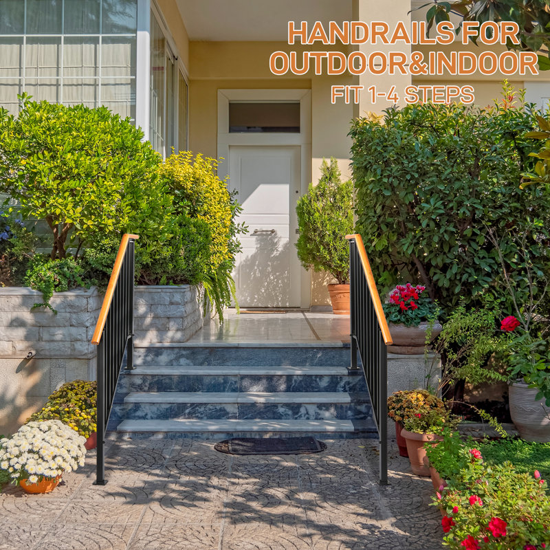 Winado 1-3 Step Wood Metal Handrail | Wayfair